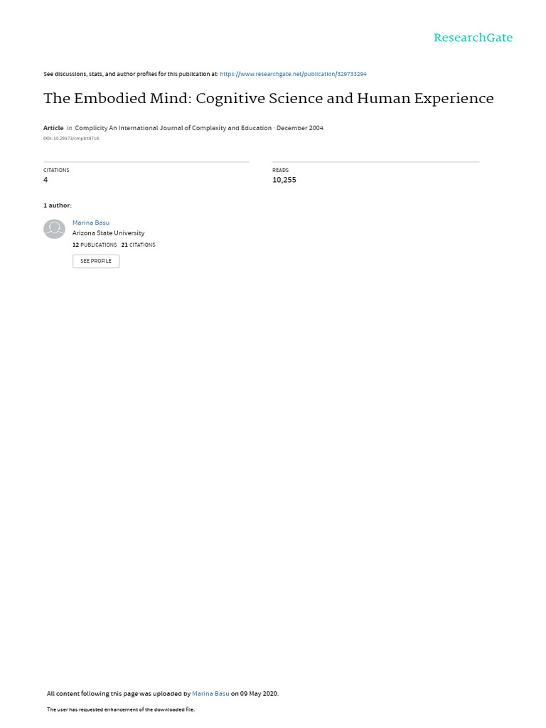 The Embodied Mind Cognitive Science and Human Expe | PDF | Embodied Cognition | Cognitive Science