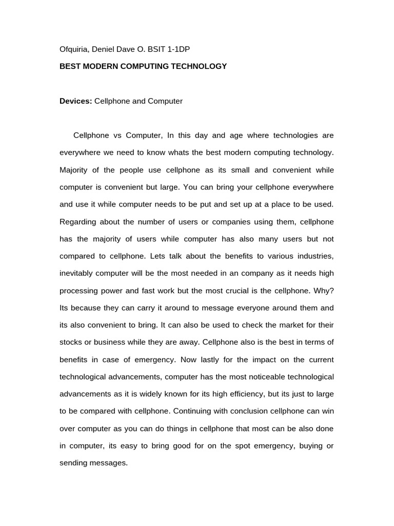 Cellphone vs Computer: Modern Tech Comparison | PDF