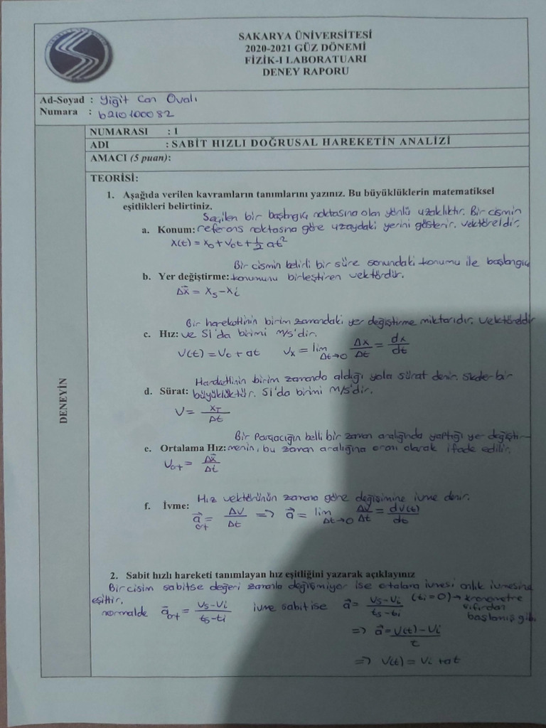Fizik 1 Deneyleri | PDF