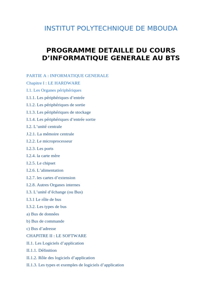 Programme BTS Informatique Générale | PDF | Topologie de réseau ...