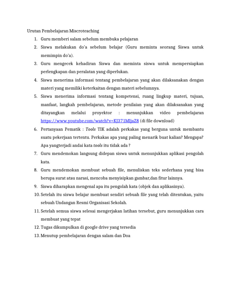 Urutan Pembelajaran Microteaching | PDF