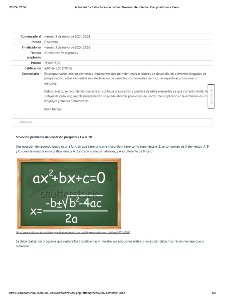 Actividad 3 - Estructuras de Control - Revisión Del Intento - CampusVirtual - Ibero | PDF ...