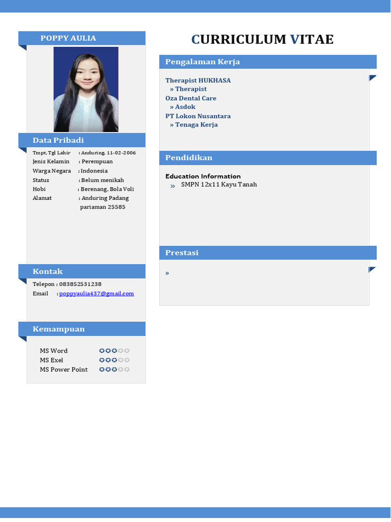 CV Poppy Aulia Ok | PDF