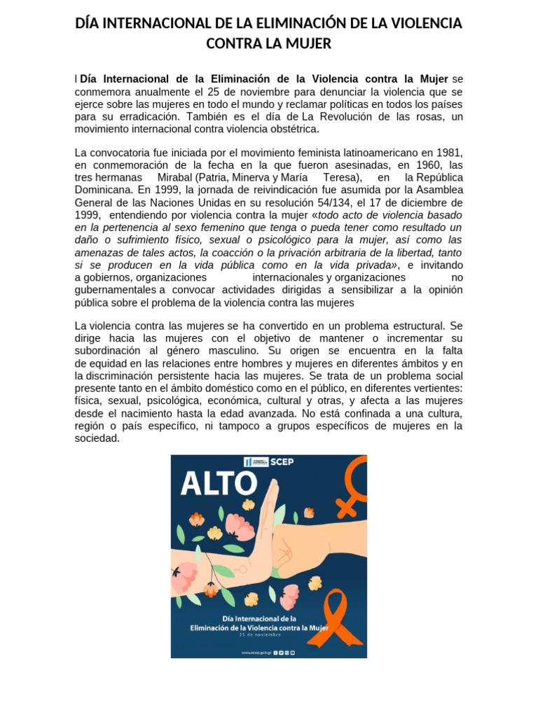 Día Internacional de La Eliminación de La Violencia Contra La Mujer | PDF | La violencia contra ...