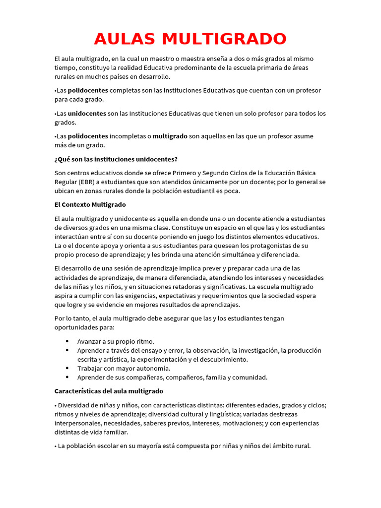 Aula Multigrado Oficial | PDF | Aprendizaje | Enseñando