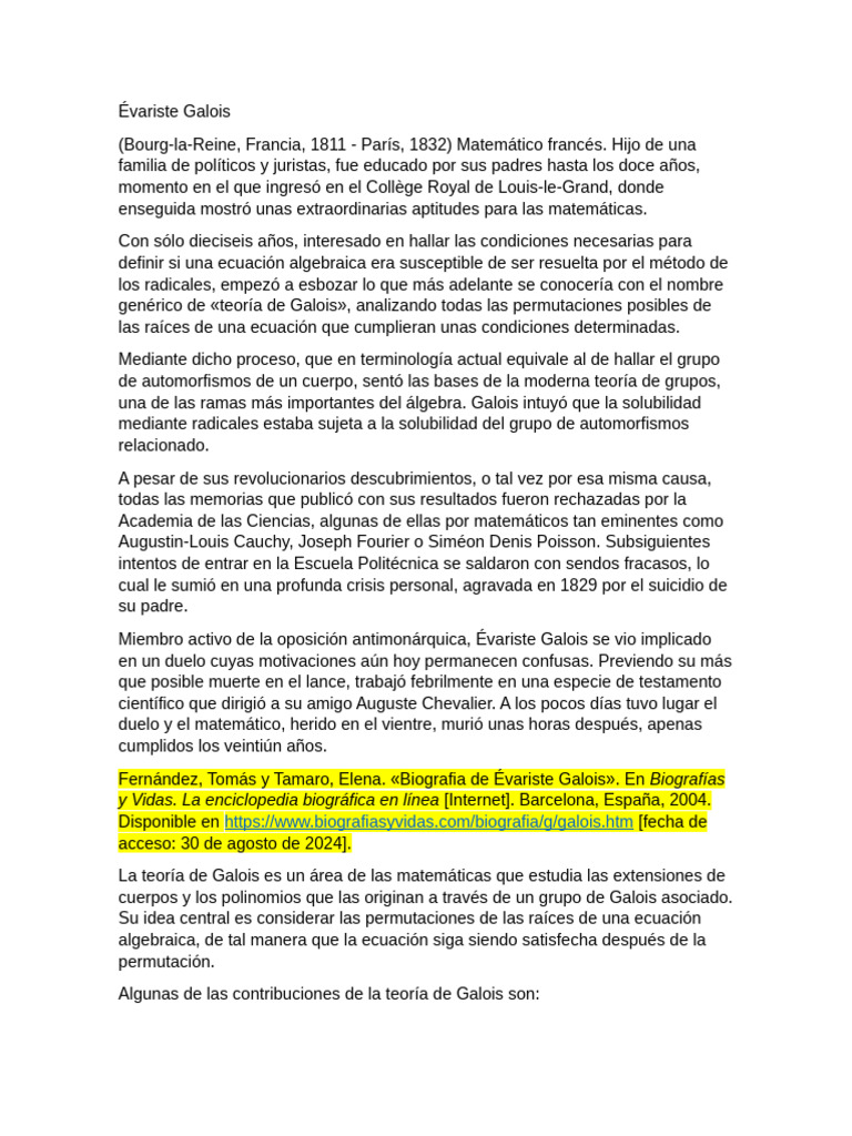 Évariste Galois | PDF | Grupo (Matemáticas) | Anillo (Matemáticas)