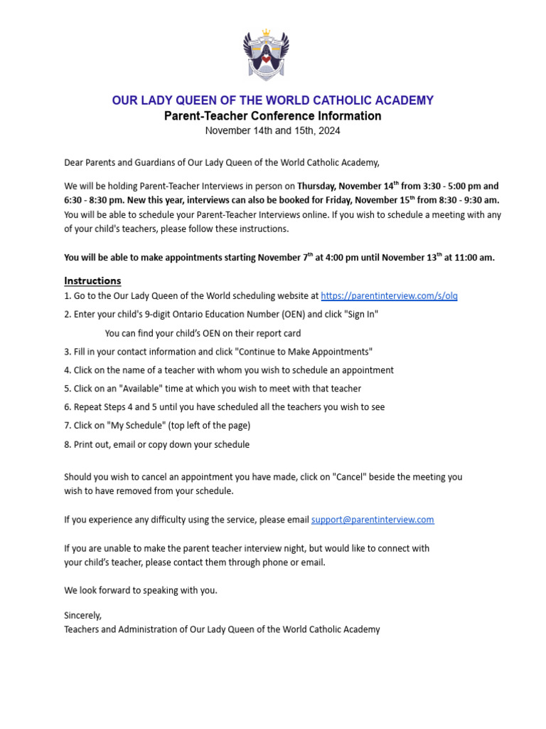 Parent Interview Booking - Fall 2024 | PDF