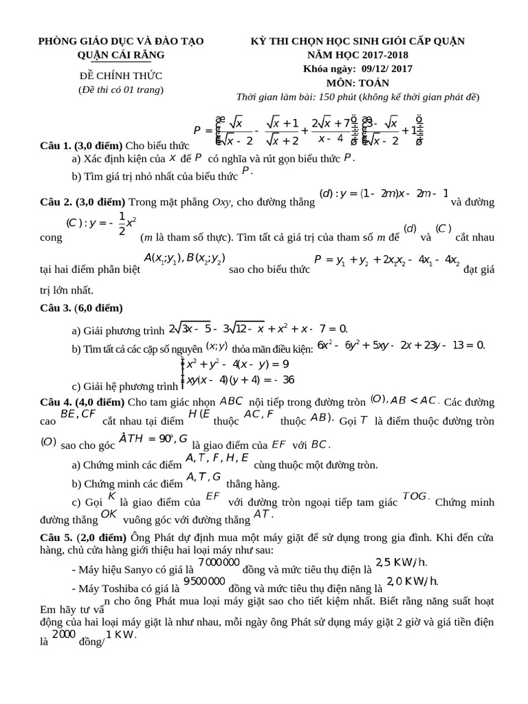Toan - HSG Cai Rang 1718 | PDF