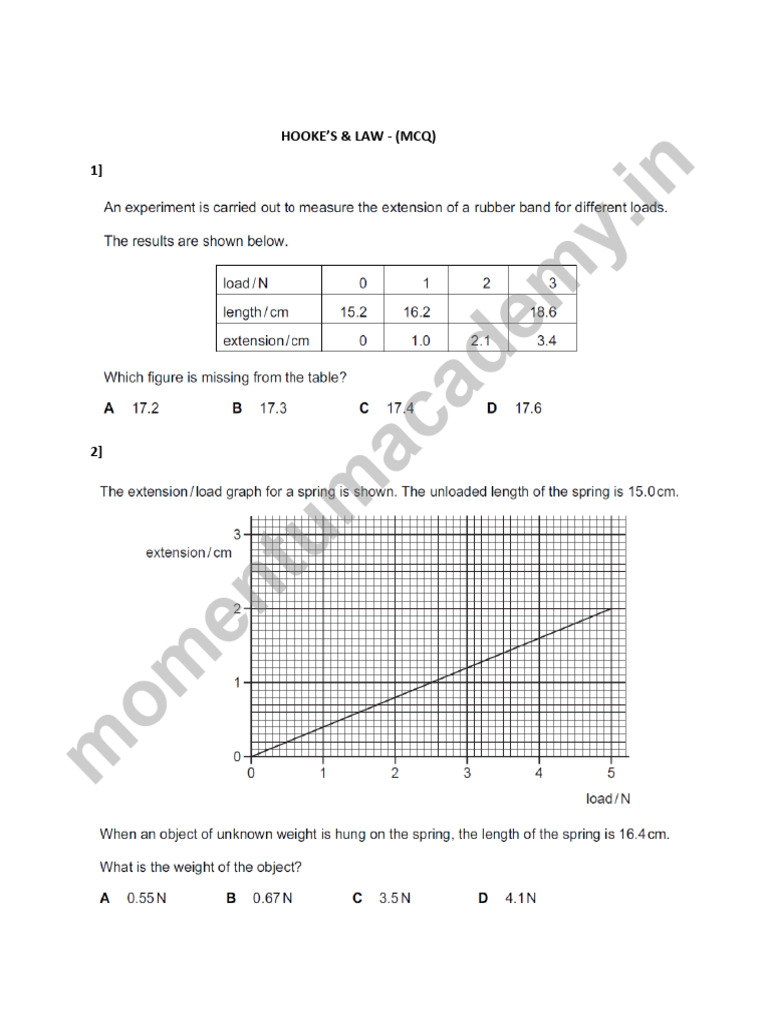 Hooke's & Law - (MCQ) | PDF