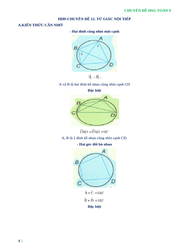 HH9-CHUYÊN ĐỀ 12. TỨ GIÁC NỘI TIẾP (53 Trang) | PDF