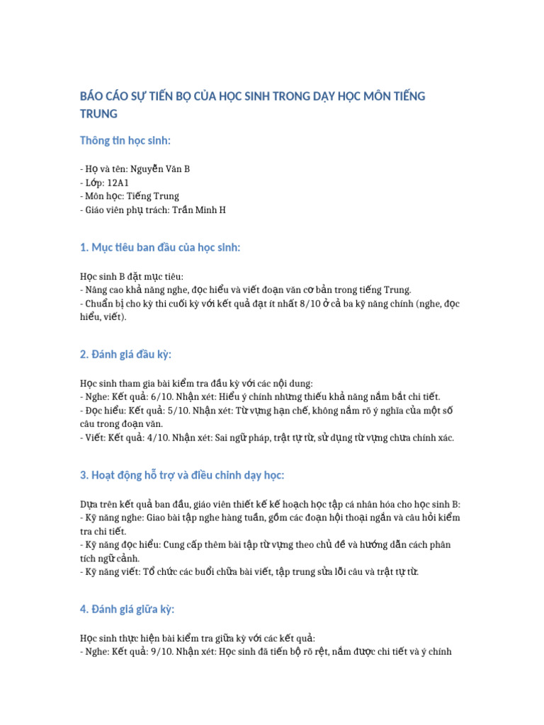 Bao Cao Tien Bo Hoc Tieng Trung | PDF