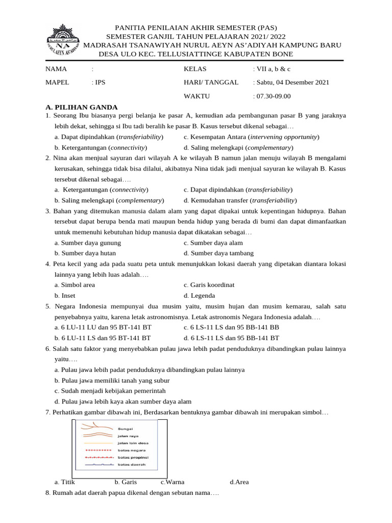 Soal Ips Ganjil KLS Vii | PDF