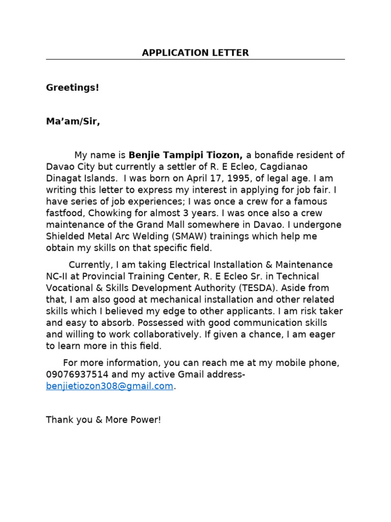 APPLICATION LETTER Kuya | PDF