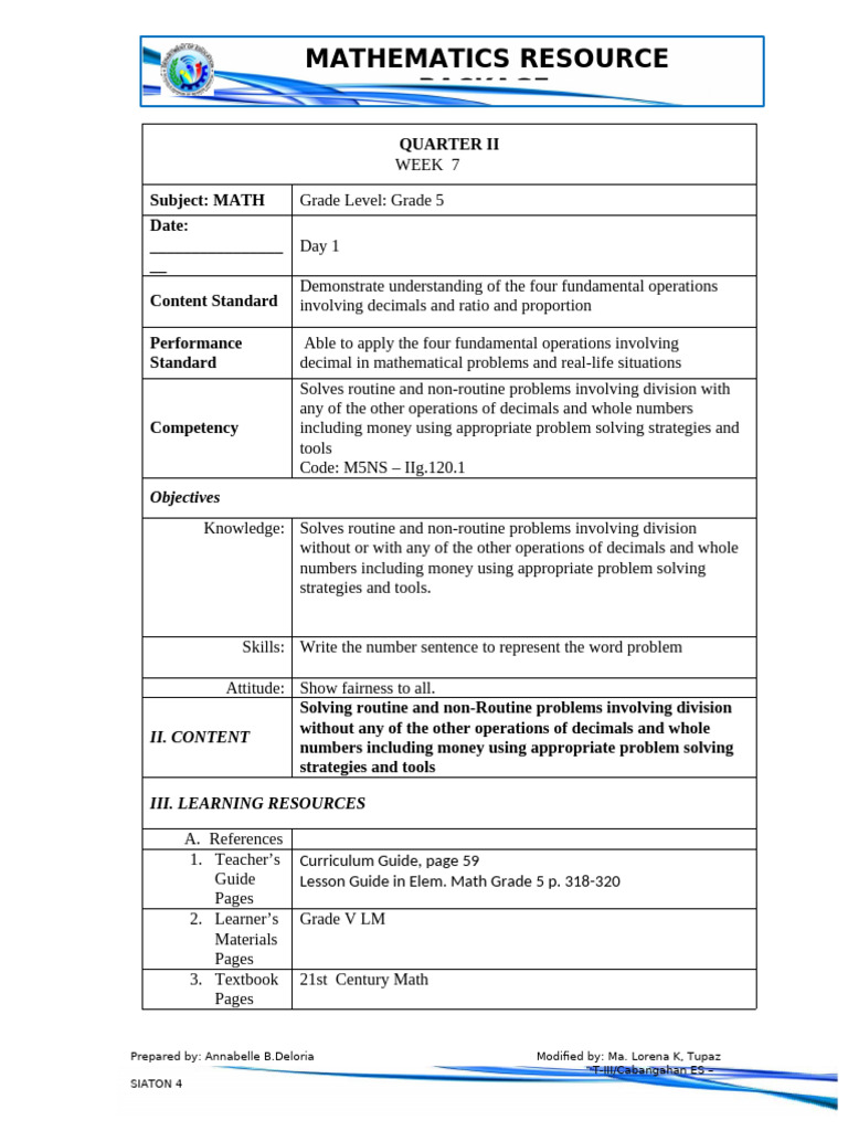 Math5 q2 Week7 - Day1 | PDF | Learning | Mathematics