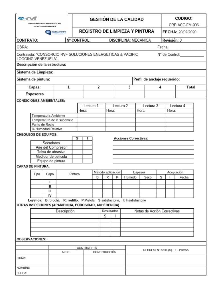 CRP Acc FM 006 Limpieza y Pintura | PDF | Física Aplicada e ...
