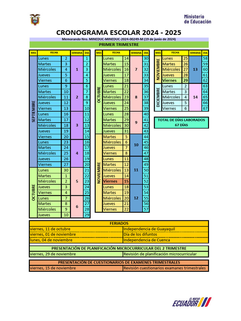 Cronograma Escolar Régimen Sierra-Amazonía, Año Lectivo 2024-2025 | PDF