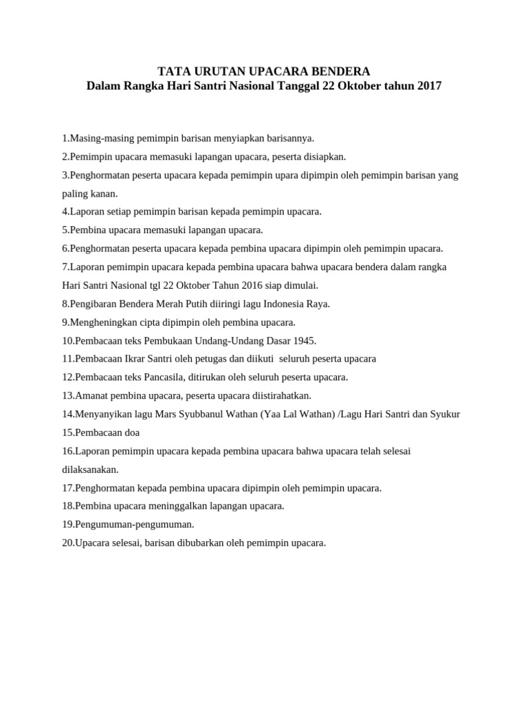 Tata Urutan Upacara Bendera Santri | PDF