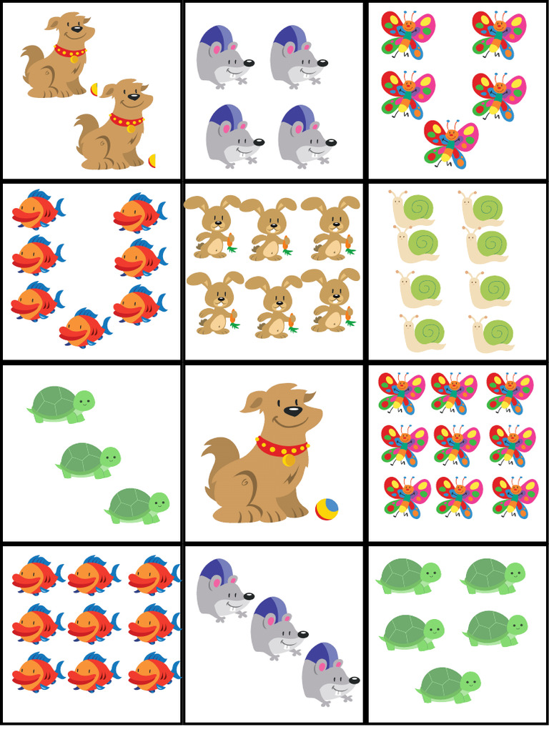 Colorful Illustrative Animals Counting Mathematics Worksheet | PDF
