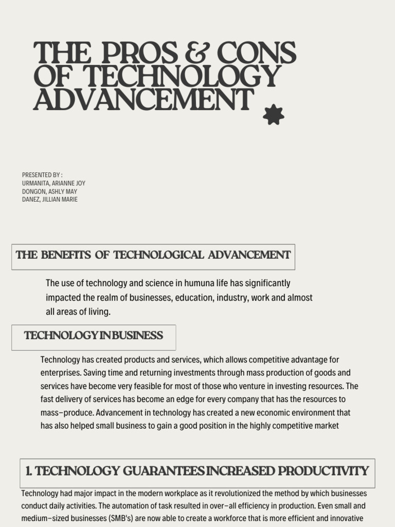 Pros and Cons of Technological Advancements | PDF | Educational Technology | Electronic Health ...