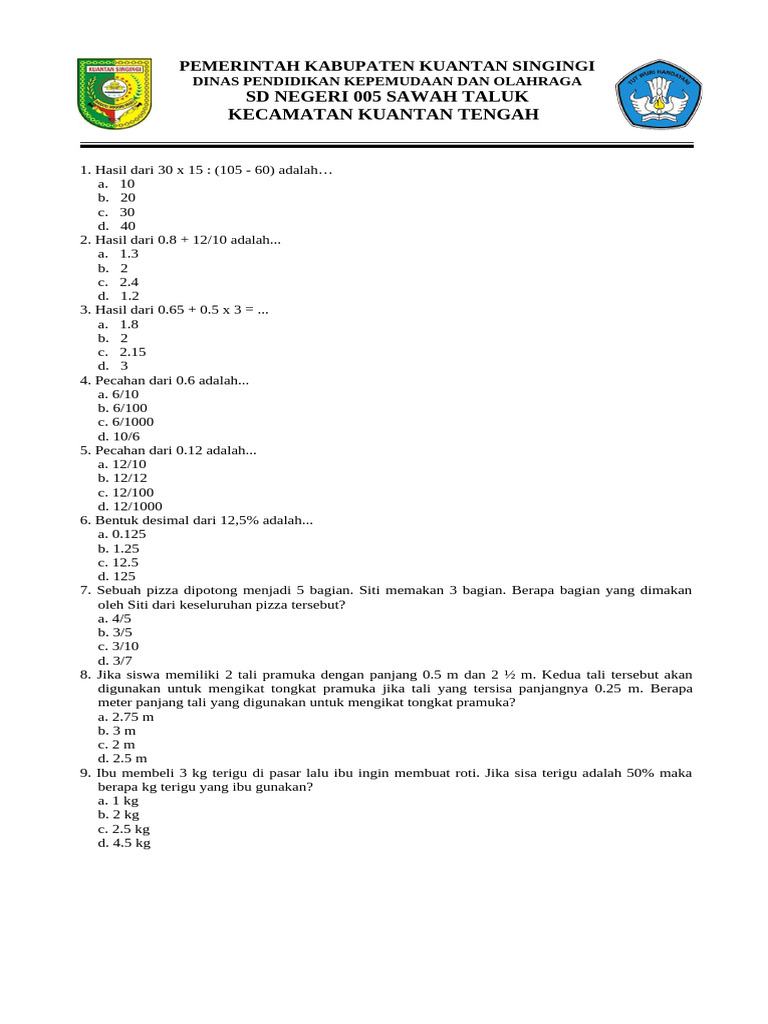 Soal MTK Kls VI | PDF