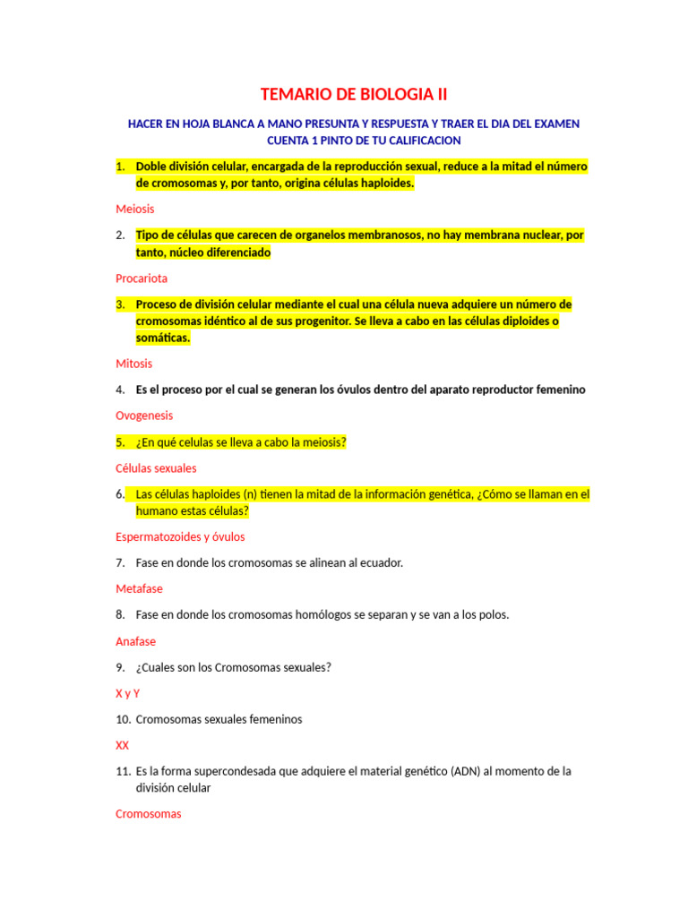 Temario de Biologia II | PDF | Gene | Cigosidad