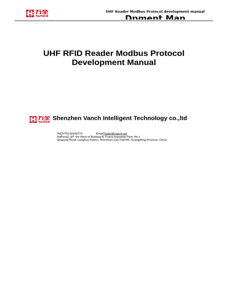 Uhf Reader Modbus Protocol Development Manual v2.10 | PDF | Internet Protocols | Communications ...