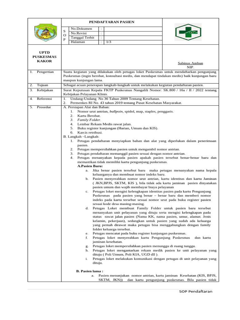 3.1.1.1. SOP Loket Pendaftaran | PDF