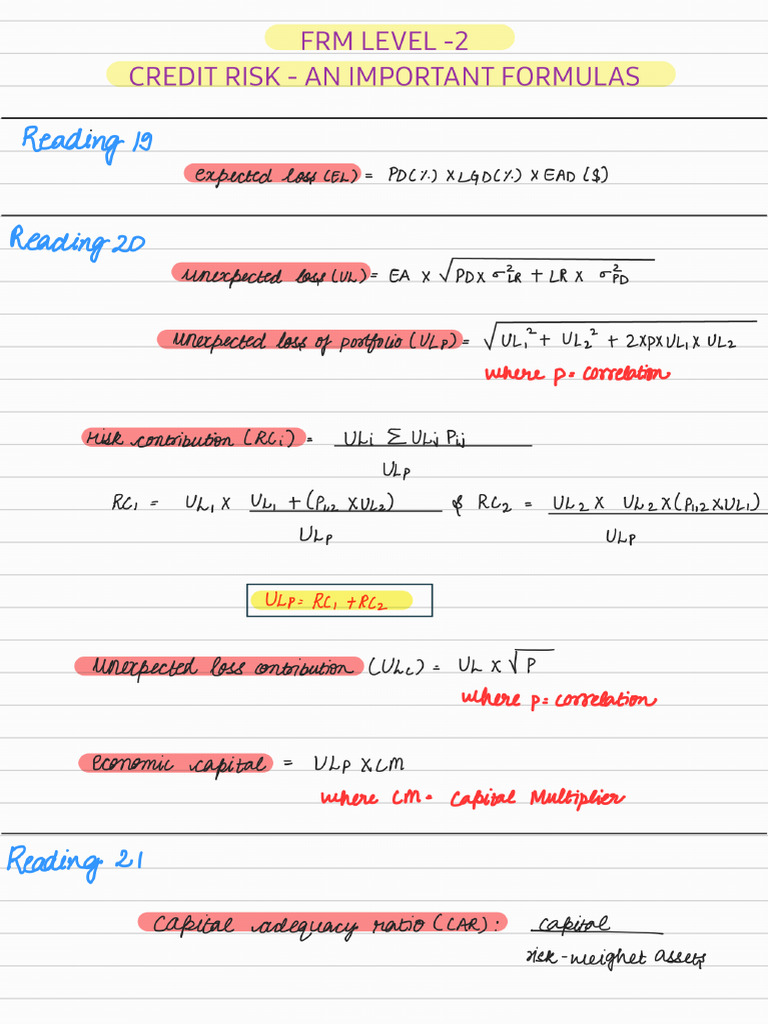 Credit Risk Cheat Sheet | PDF