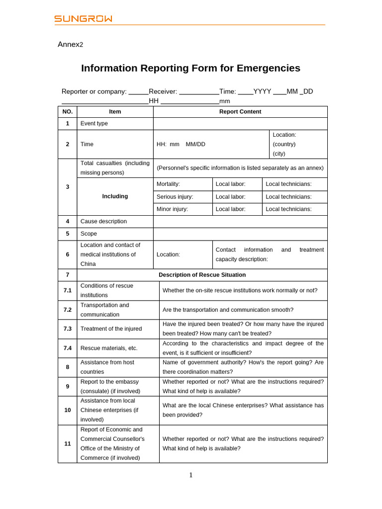 Annex 2 Emergency Information Report Form | PDF | Health Care