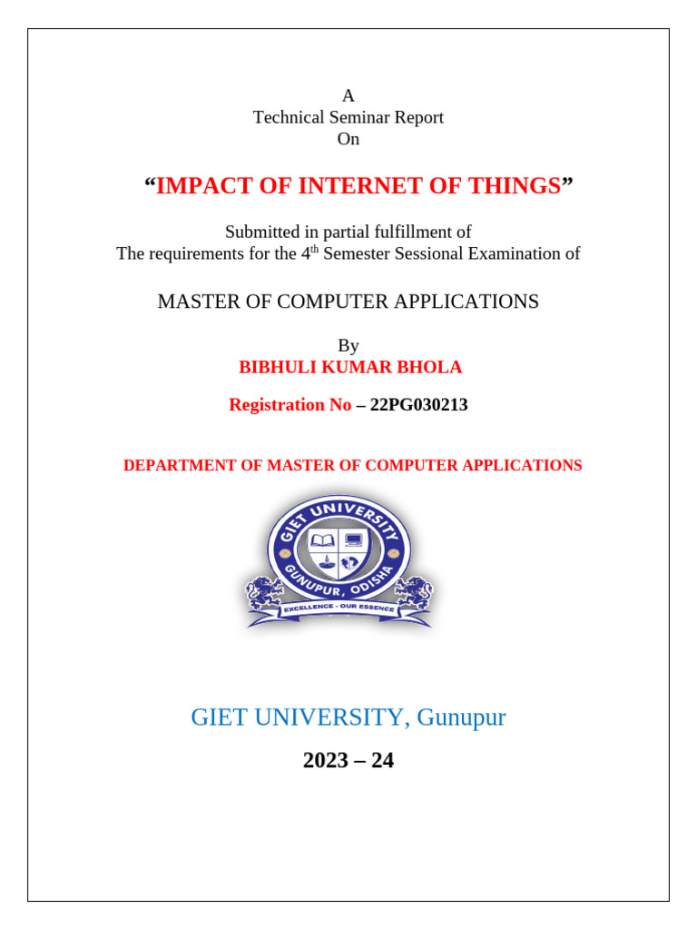 Techinical Seminar Front Page | PDF | Internet Of Things | Actuator