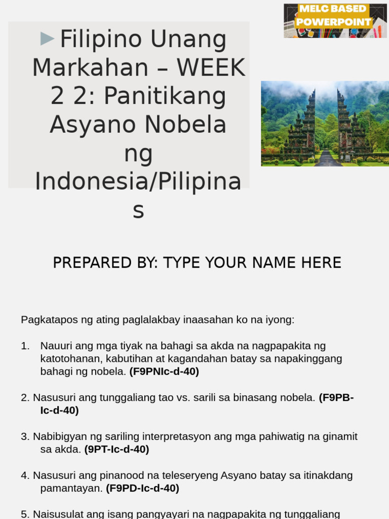 Fil9 - q1 - WEEK2 - Panitikang Asyano Nobela NG Indonesia Pilipinas ...