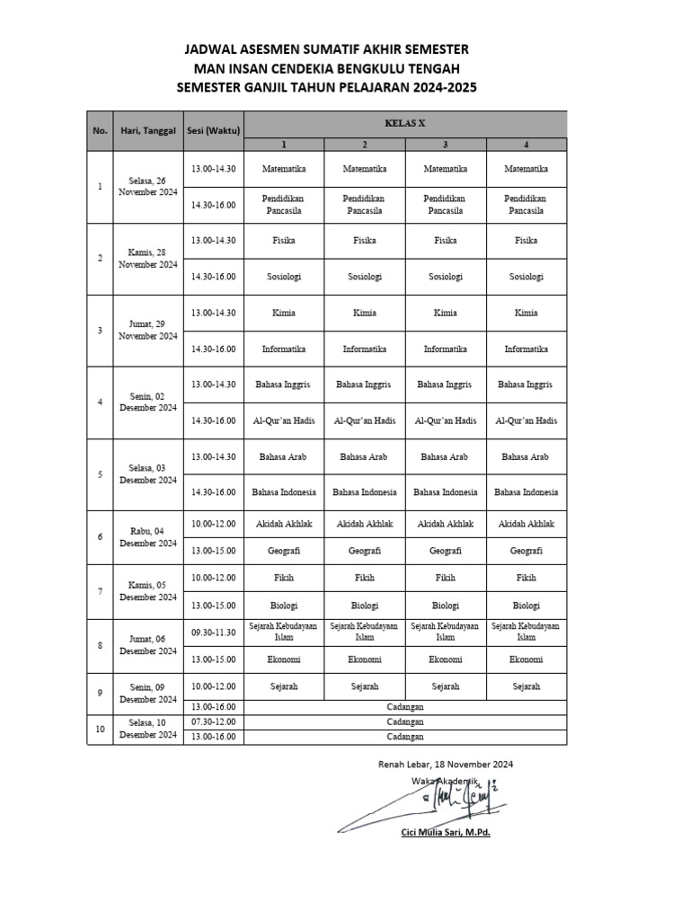Jadwal ASAS Semester 1 | PDF