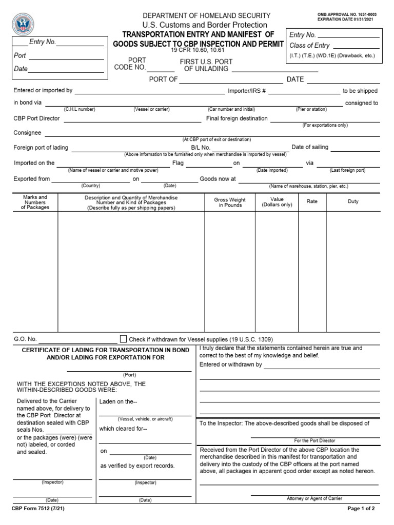CBP Form 7512 | PDF | U.S. Customs And Border Protection | Customs