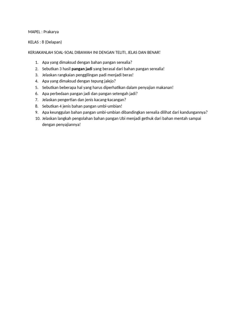 Soal UH2 Prakarya | PDF