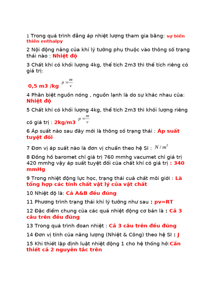 Trac Nghiem Nhiet Dong Luc Hoc | PDF