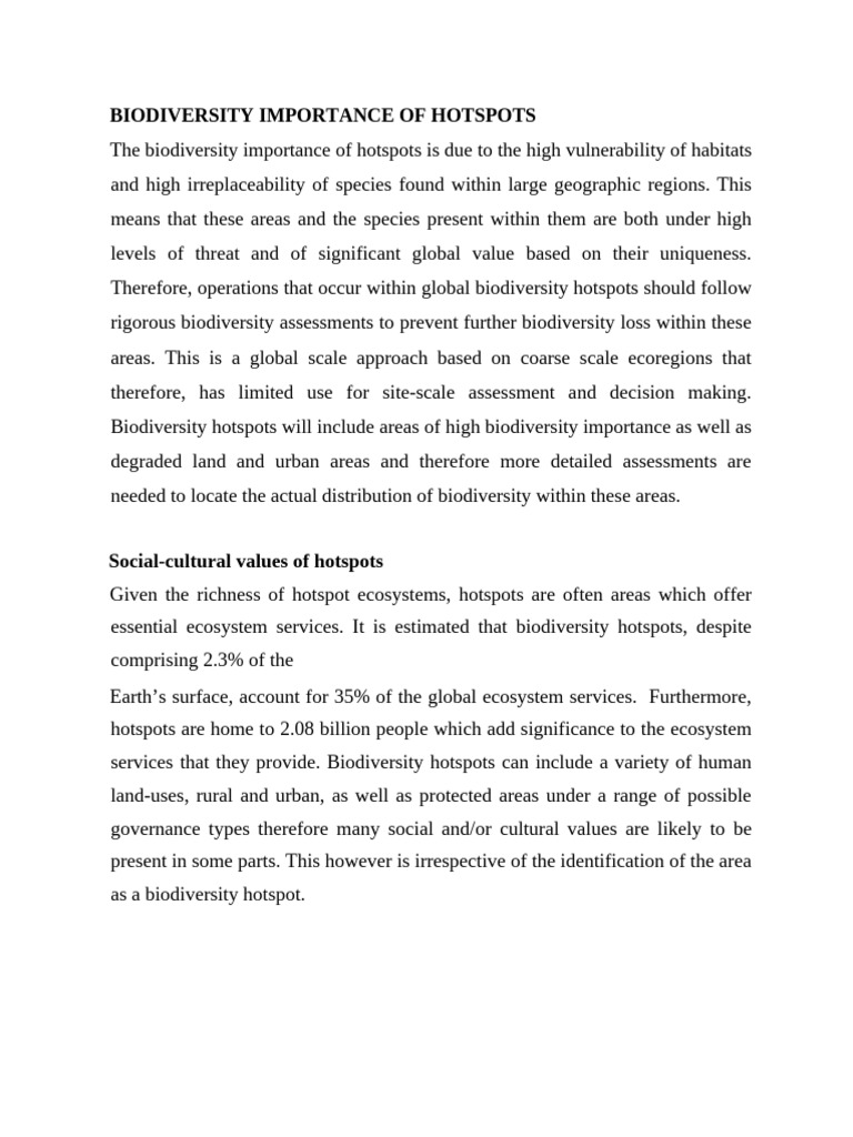 Biodiversity Importance of Hotspots | PDF