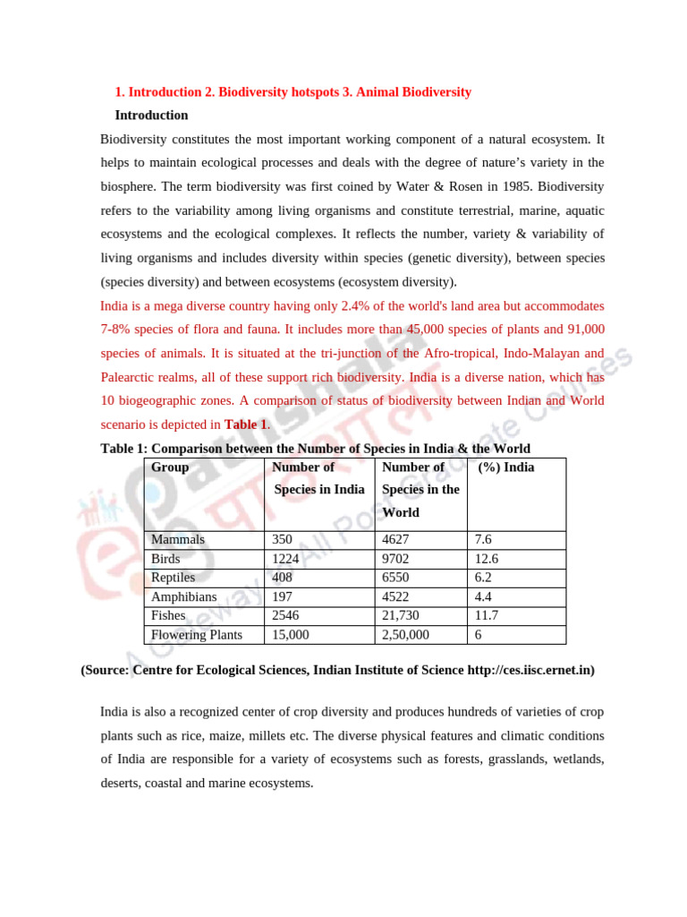 Current Status of Indian Biodiversity | PDF | Endangered Species ...
