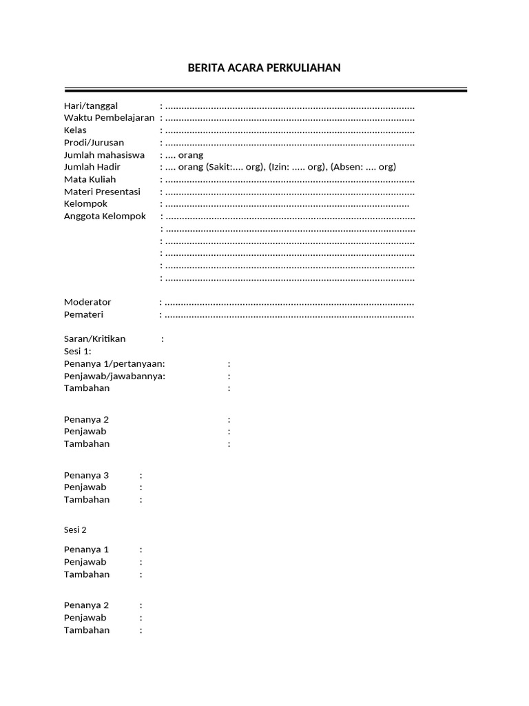 Berita Acara Perkuliahan (Presentasi) | PDF