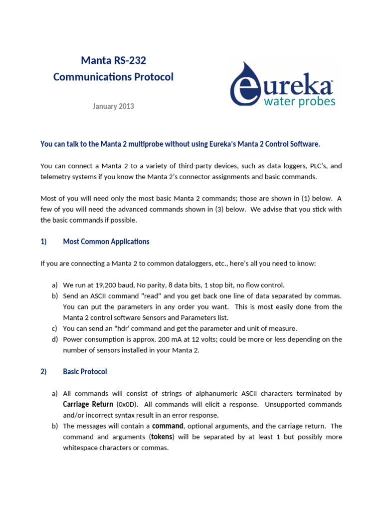 Manta RS-232 Communication Protocol 113. | PDF | Parameter (Computer ...
