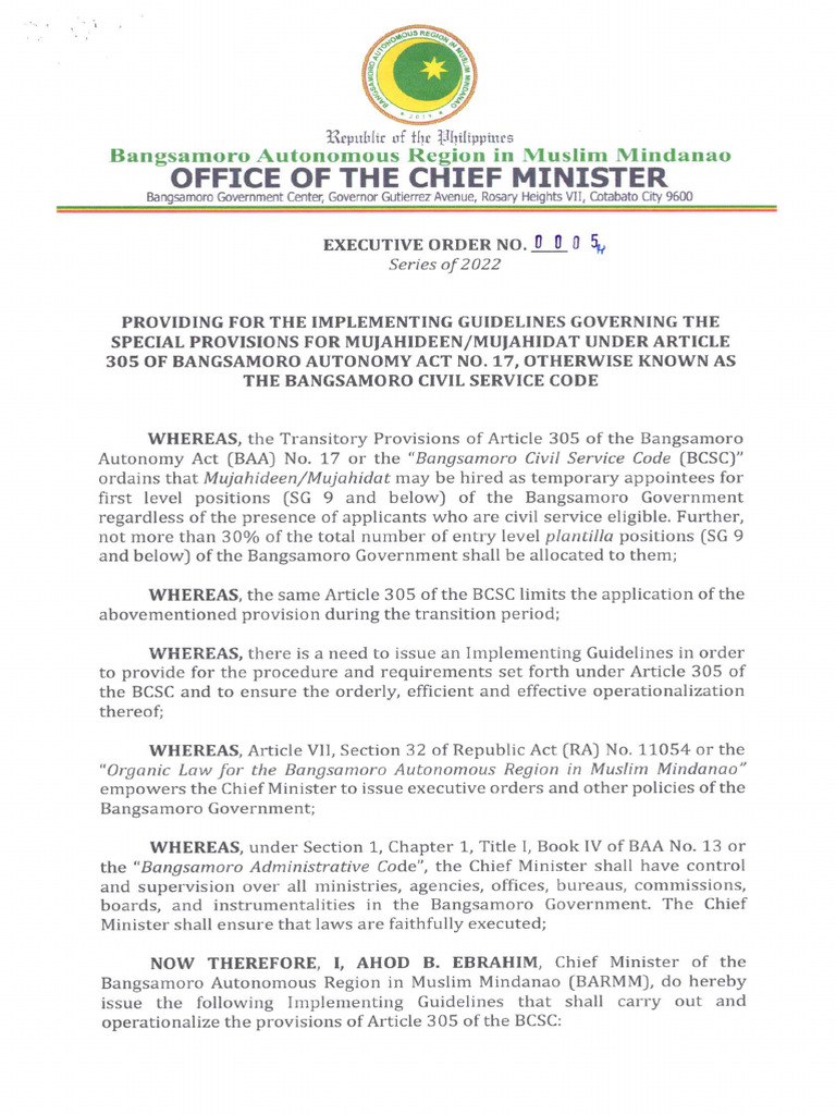 Executive Order No. 0005 S. 2022 1 | PDF