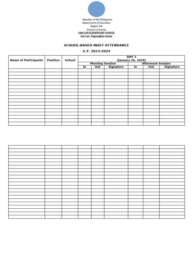 INSET Attendance | PDF