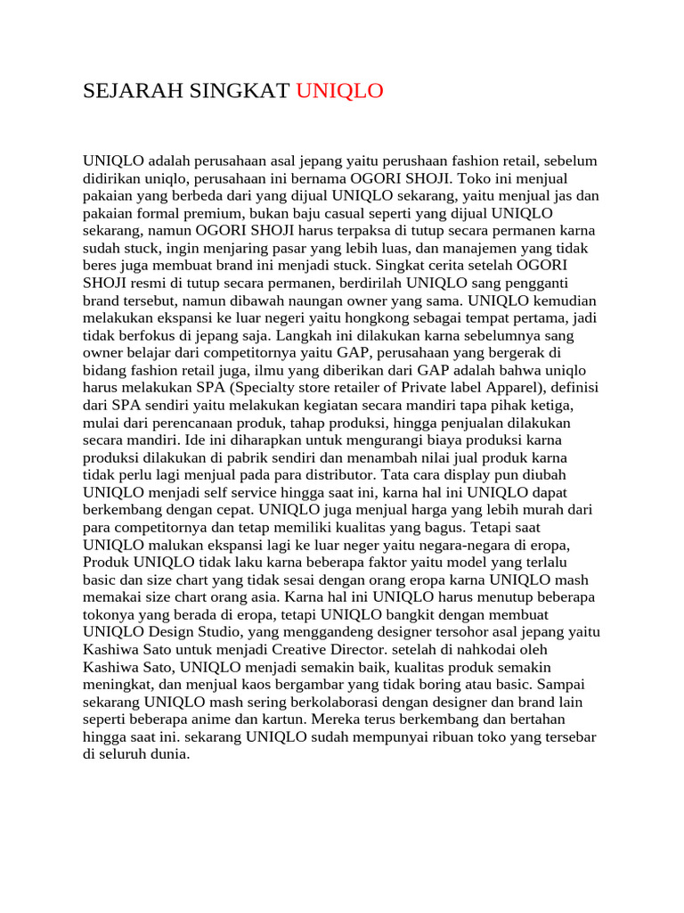 Sejarah Singkat Brand UNIQLO | PDF