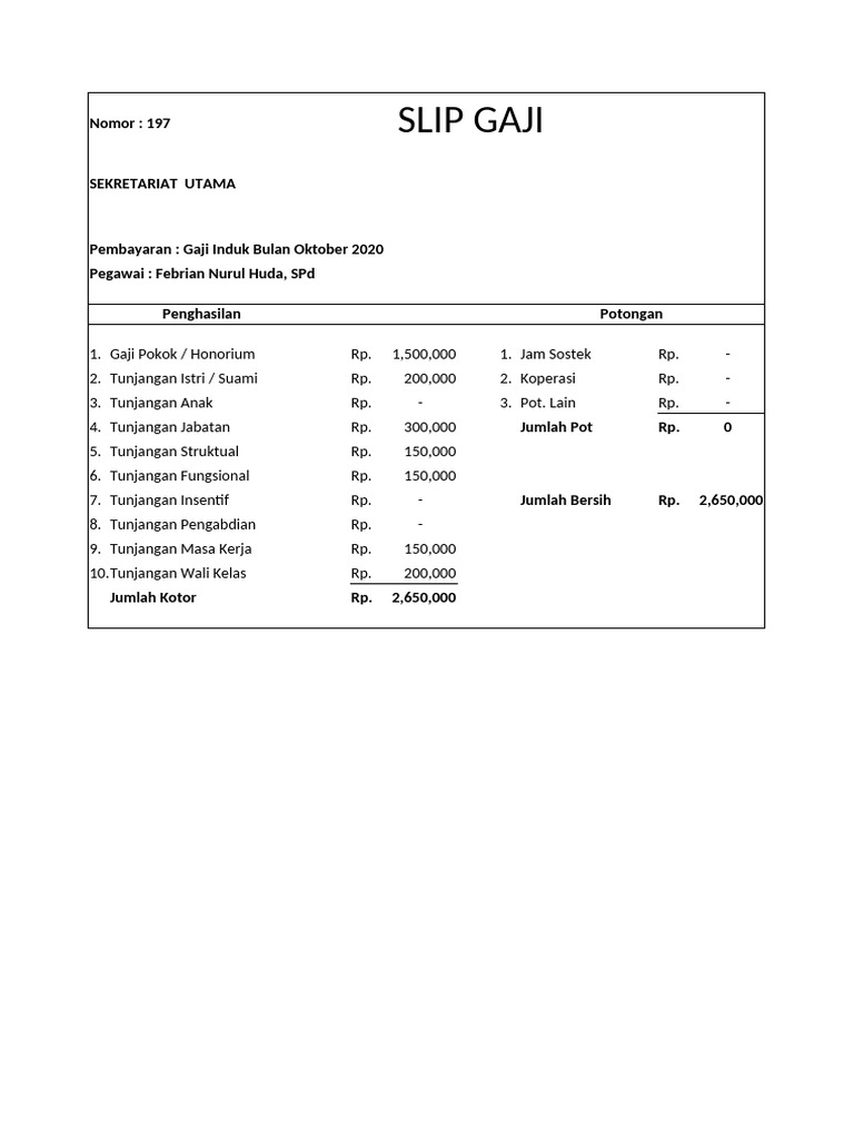 Slip Gaji Pegawai Okt-Nov-Des 2020 | PDF