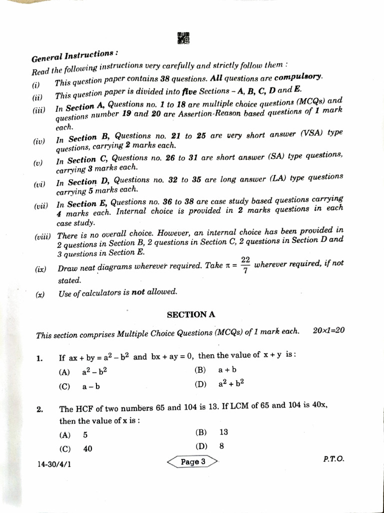 Class X Maths QP 30-4-1 Chennai, Chandigarh, Telangana Region (2023-24) | PDF | Circle ...