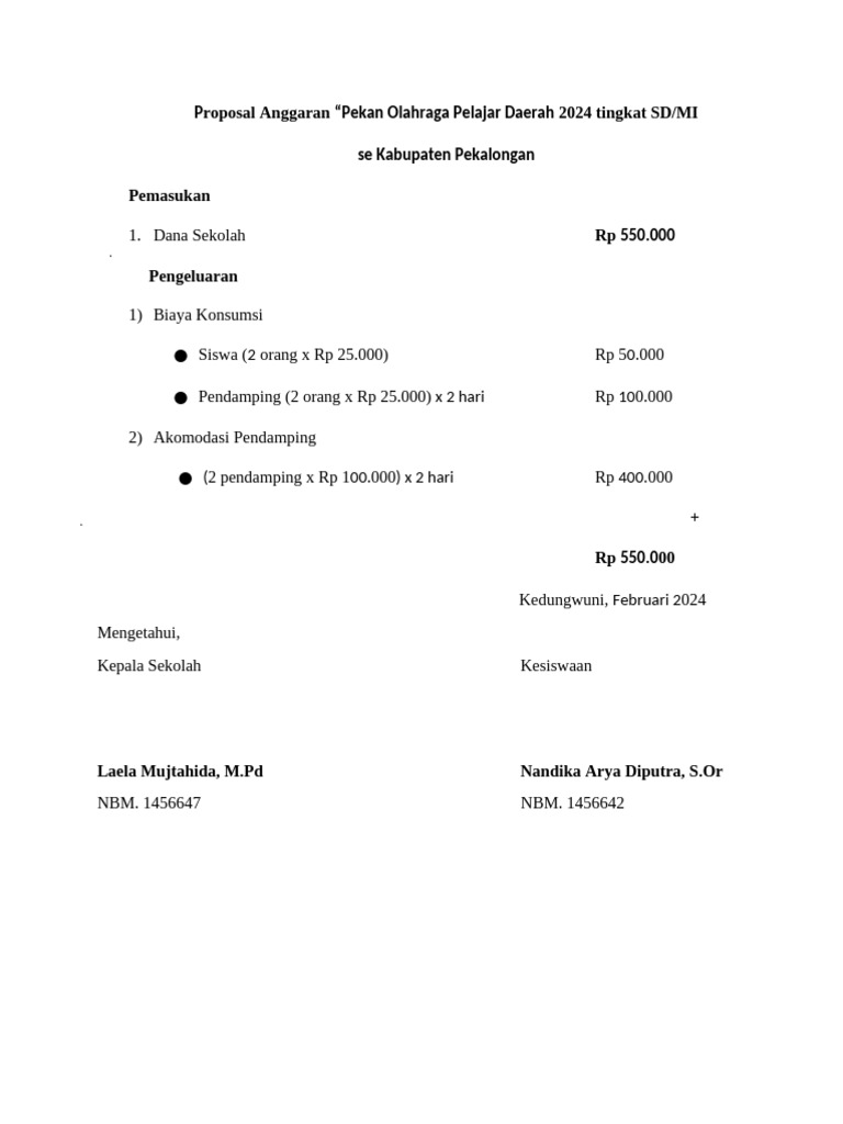 Proposal Anggaran Popda 2024 | PDF