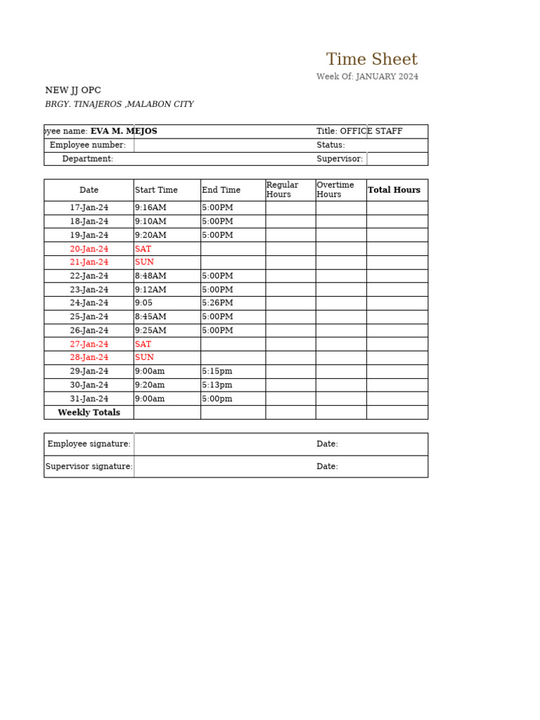 Time Sheet | PDF