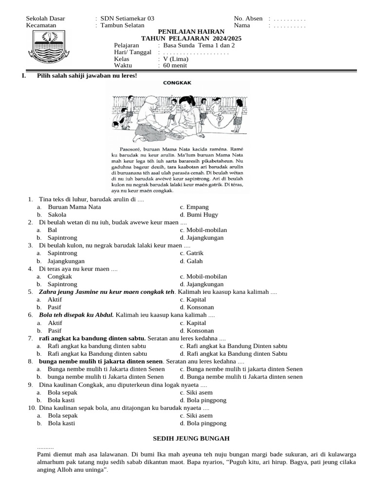 PH B Sunda 1 Kelas V Bab 1 2 | PDF