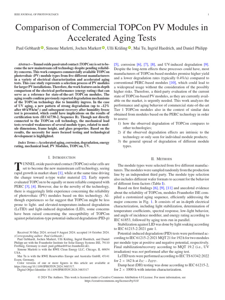 TOPCon PV Modules Aging Test Comparison | PDF | Photovoltaics | Solar Panel