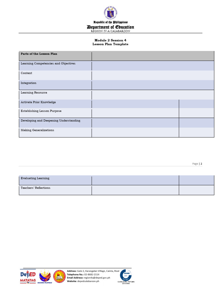 Lesson Plan Template - Module 2 Session 4 | PDF