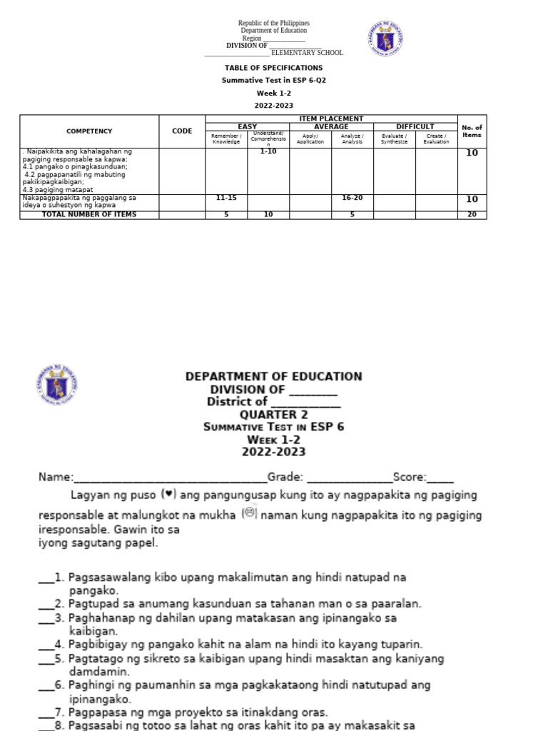 ST1 - Esp 6 - Q2 | PDF